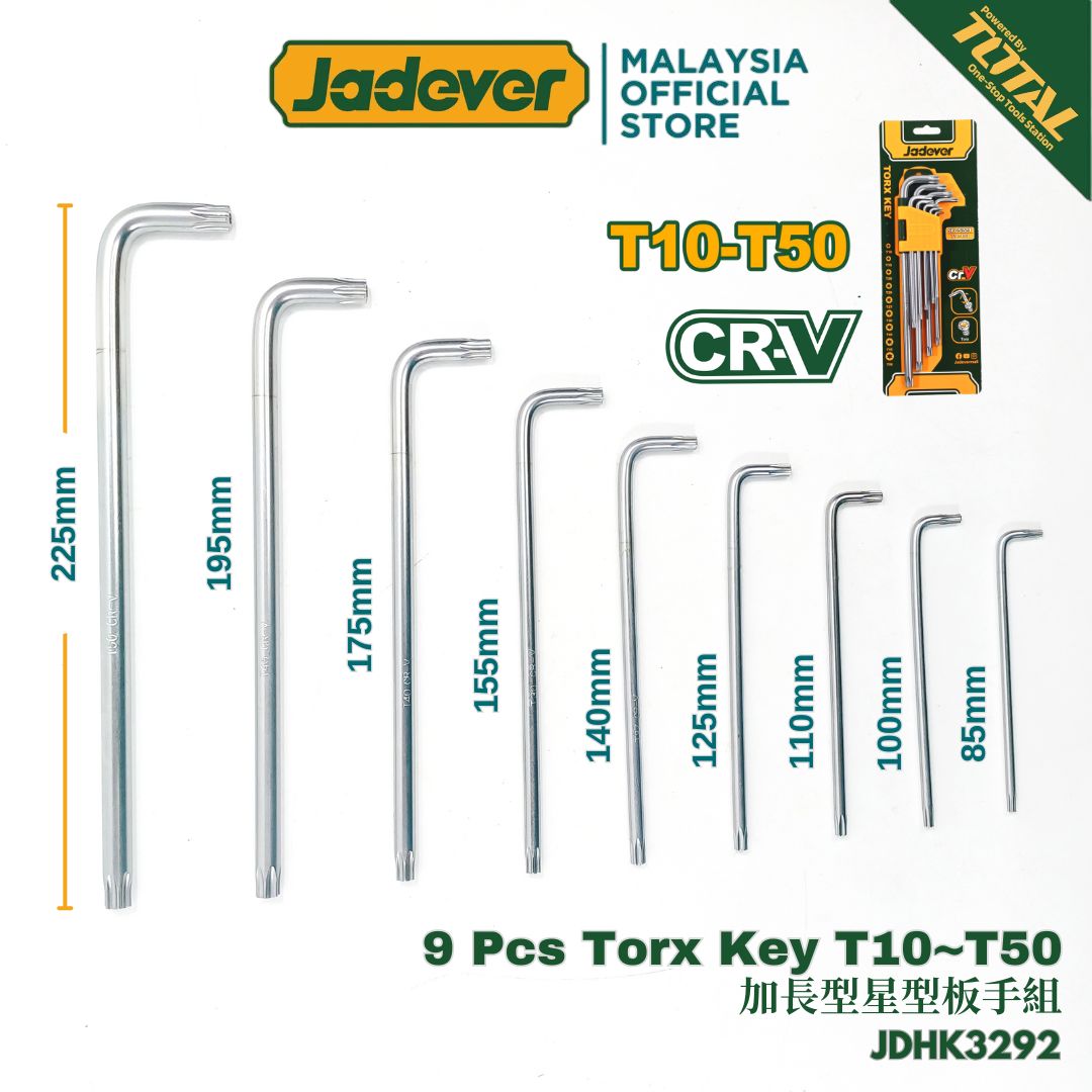 Jadever Tools CrV Trox allen key /Star Key Wrench 9 Pcs set (Extra Long ...