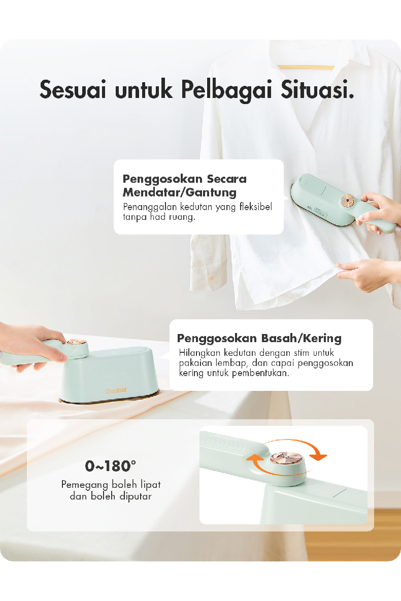 Gaabor Portable Electric Steam Iron Wet & Dry Iron Flexible Switching ...