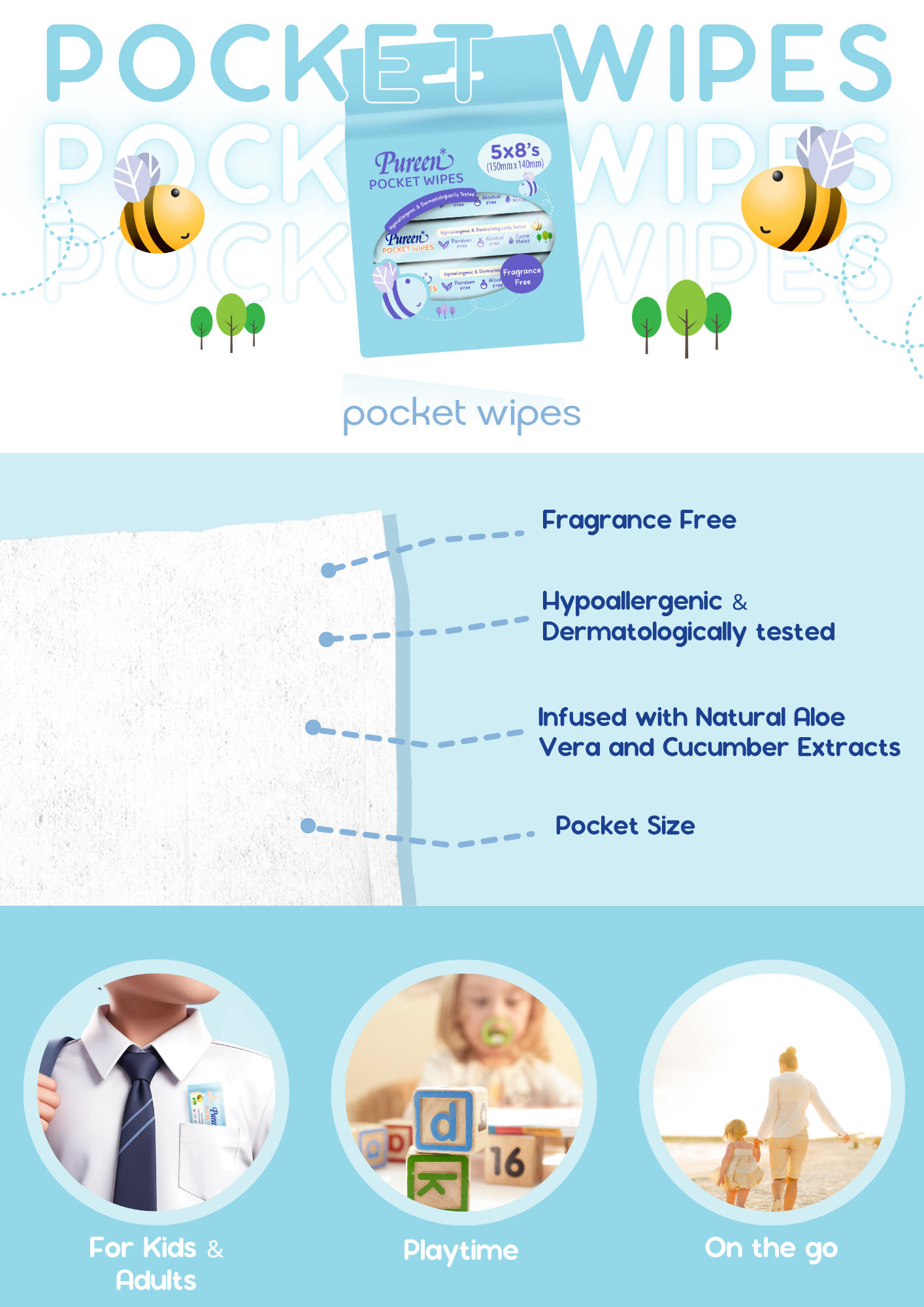 Pureen Pocket Wipes 5 x 8's | POW5008 | Shopee Malaysia