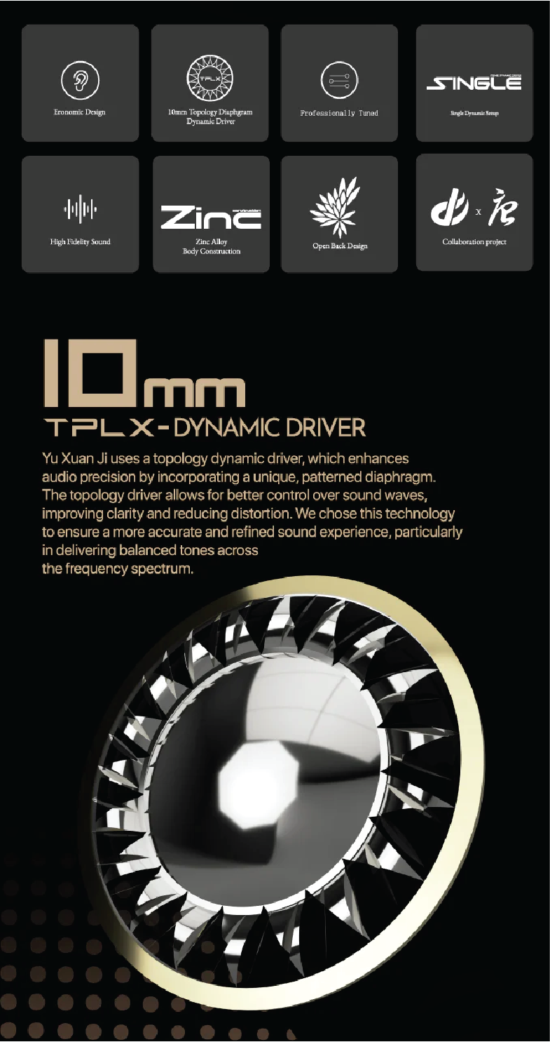 Tangzu Yu Xuan Ji TPLX 10mm Topology Dynamic Driver Zinc Cable In Ear ...