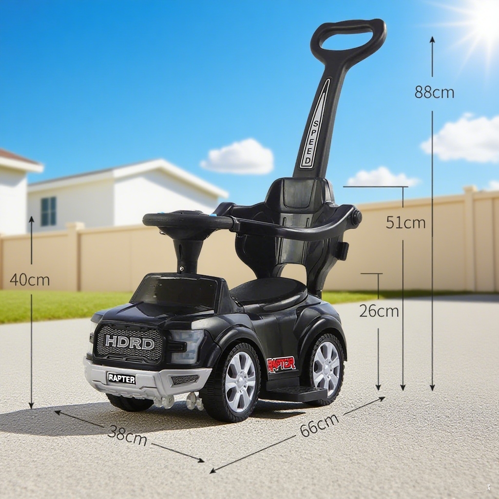 3 in 1 Baby Push Car With Handle 4 Wheels Music & Lights Ride On Car ...