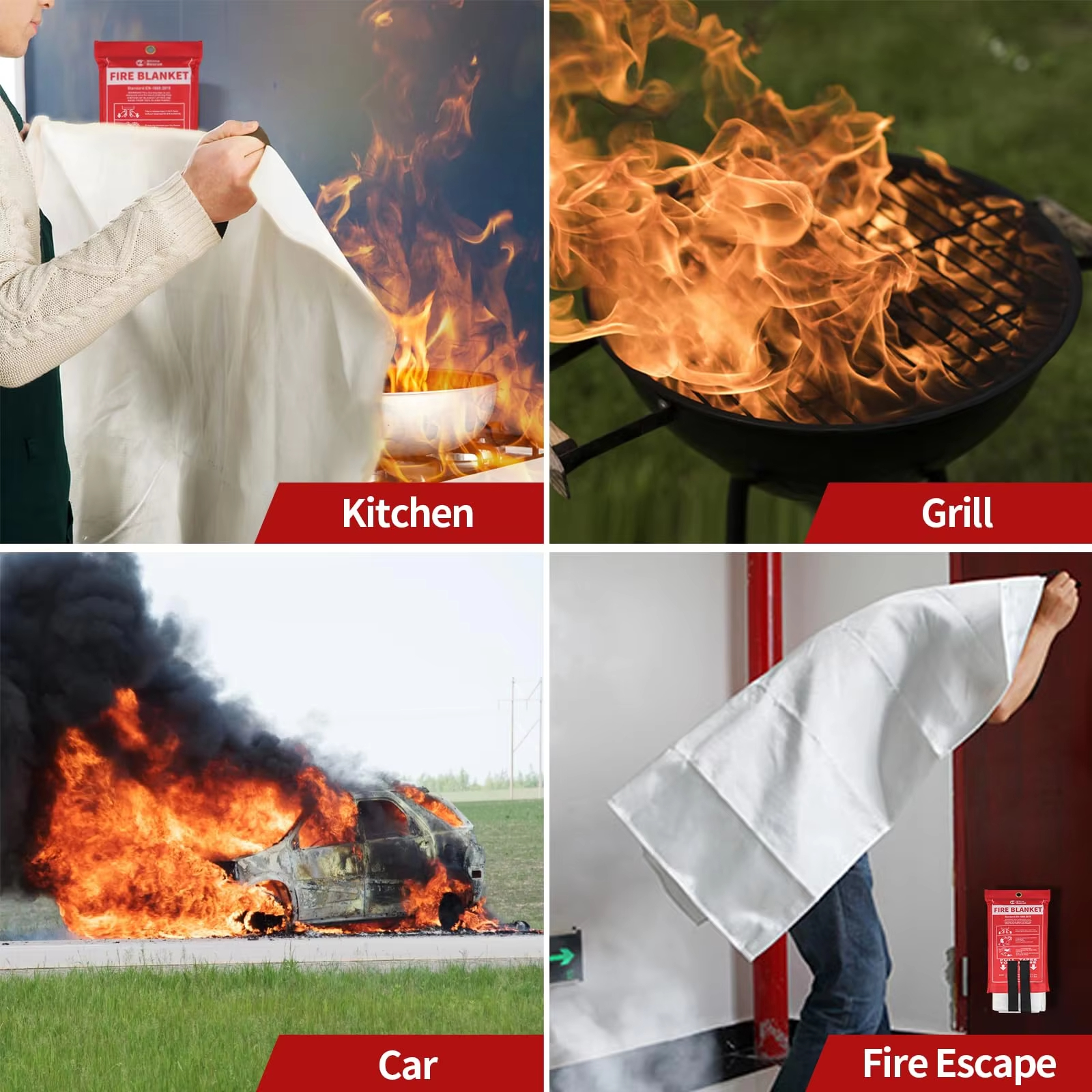 Fire Safety Blanket 1.5M/2M Escape Emergency Fire Retardant Fire ...