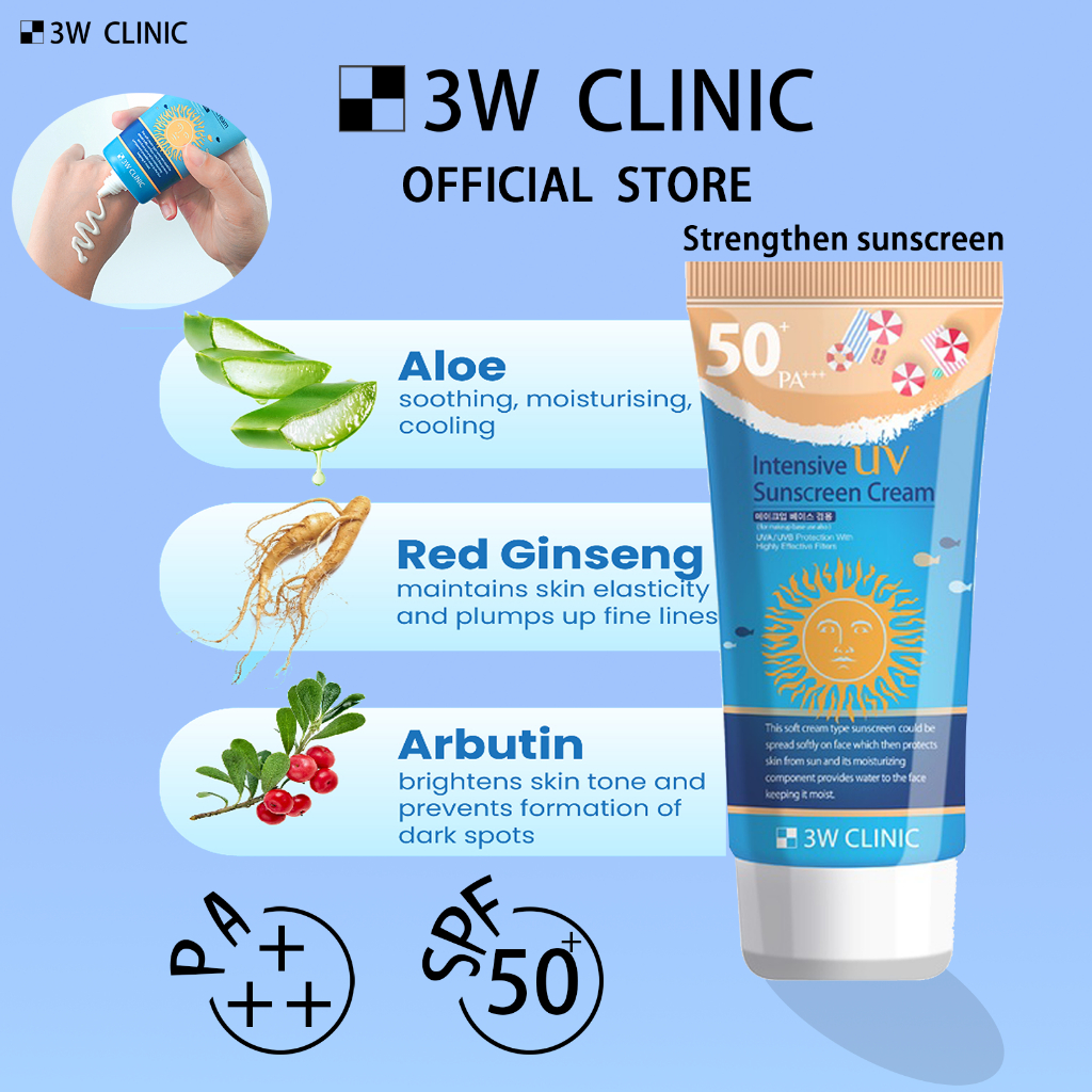 3W CLINIC Sunscreen Intensive UV Sunblock Cream SPF50+ PA+++ 70ml Aloe ...