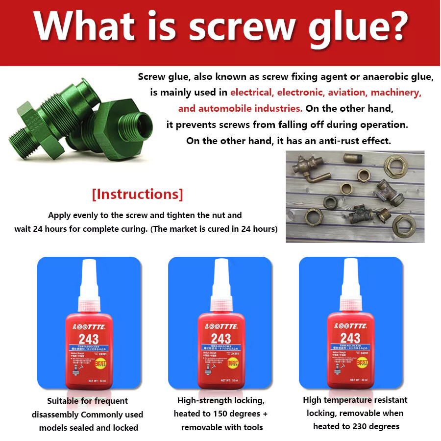 Thread locker 243 Lock tight glue Anaerobic Adhesive for Bolts Anti ...