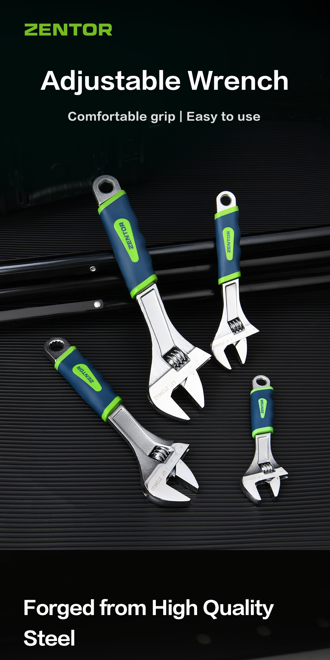 ZENTOR 4pcs Adjustable Wrench Set – 6″/8″/10″/12″ Heavy Duty Hand ...