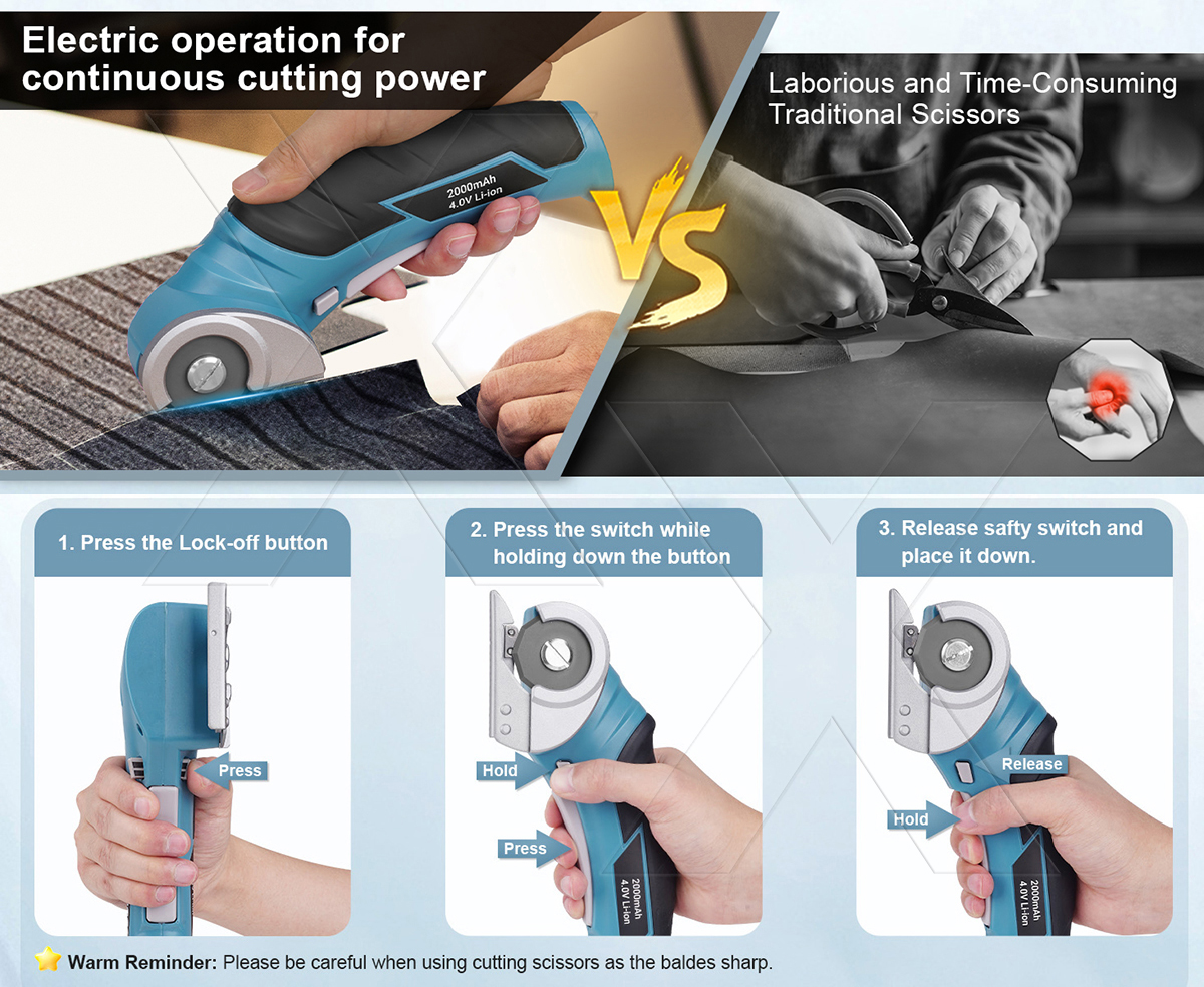 3000mAH Cordless Electric Scissor Rechargeable Fabric Leather Felt ...