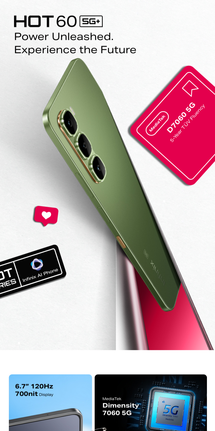 【New】Infinix Hot60 5G Smartphone 8GB + 256GB AI Dimensity 5200mAh X Max ...