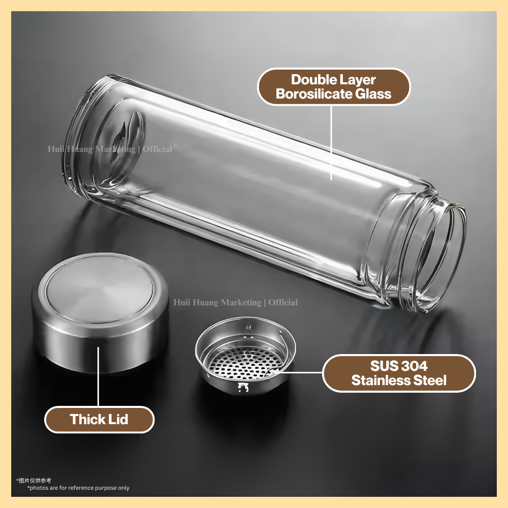 Double Layer Glass Bottle Tea Filter Bottle FREE Cup Sleeve Office ...