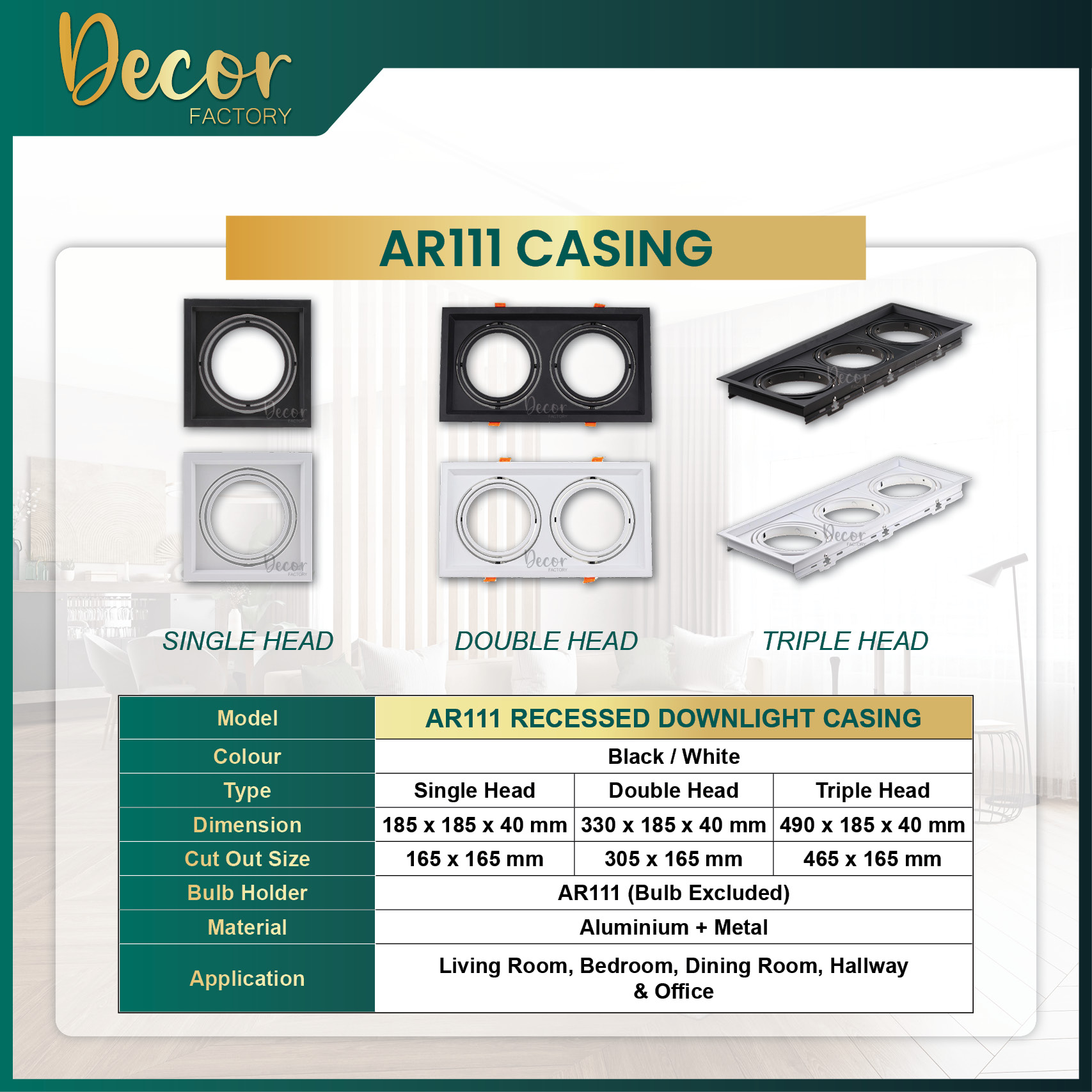 AR111 Downlight Casing Black White Fitting With Single Head Double Head ...