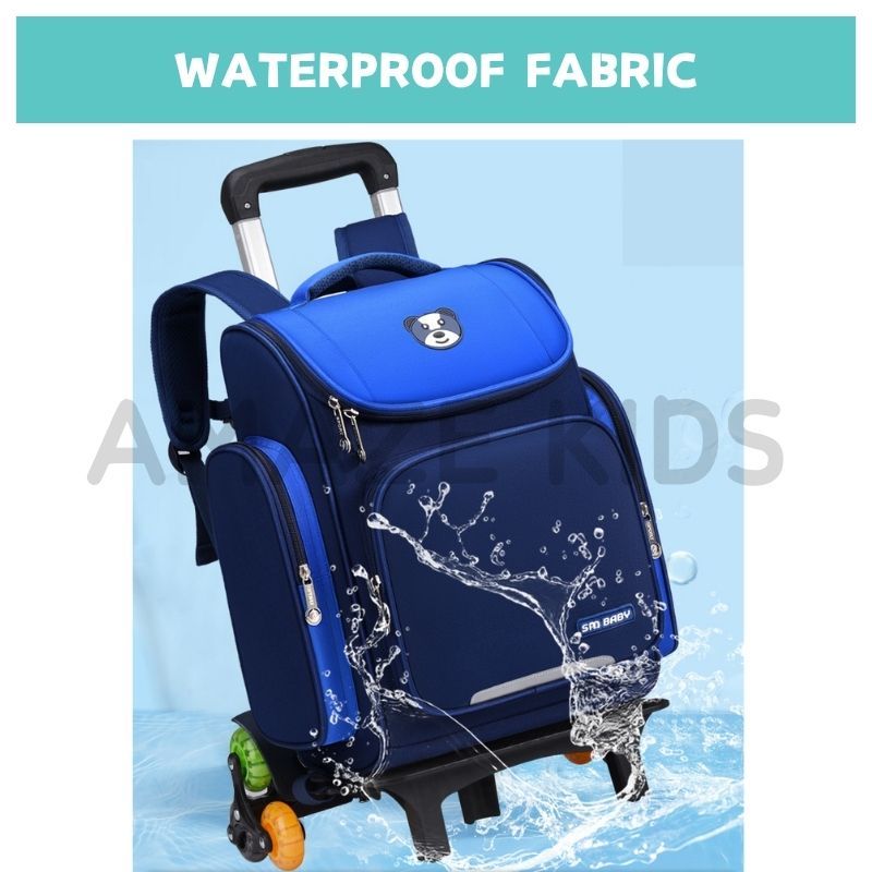 AMAZEKIDS Beg Sekolah Roda Tarik Budak Tahan Lasak Trolley School Bag Primary Kids Backpack ...