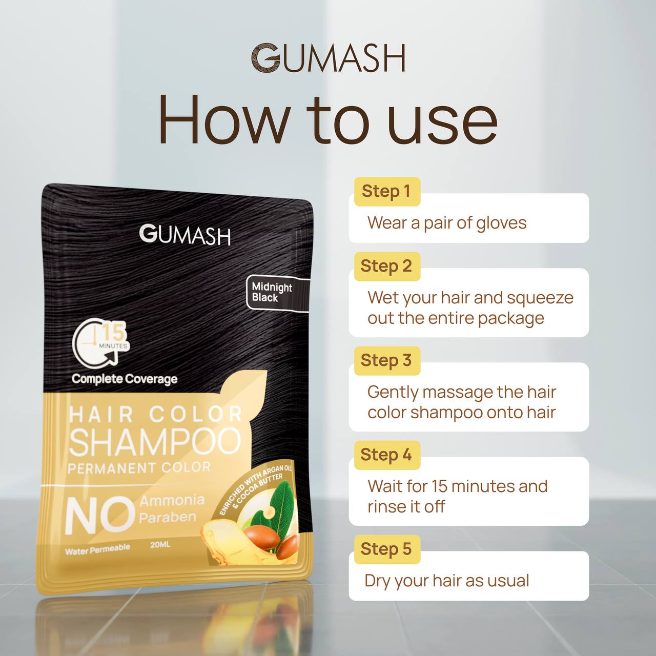 GUMASH HALAL HAIR COLOR SHAMPOO NO PARABEN NO AMMONIA TELUS AIR SAH SOLAT | Shopee Malaysia