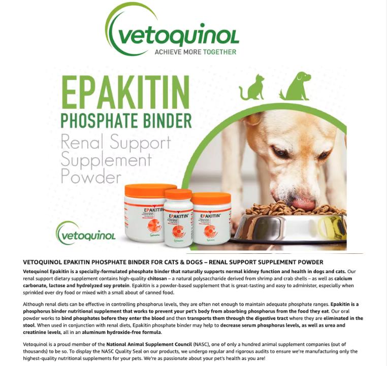 Vetoquinol Epakitin Chitosin-Based Phosphate Binder for Cats & Dogs ...