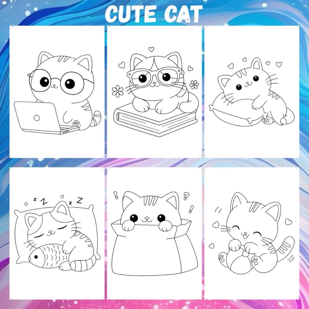 CUTE CAT – Buku Mewarna Untuk Kanak-Kanak, Remaja & Dewasa | Coloring ...