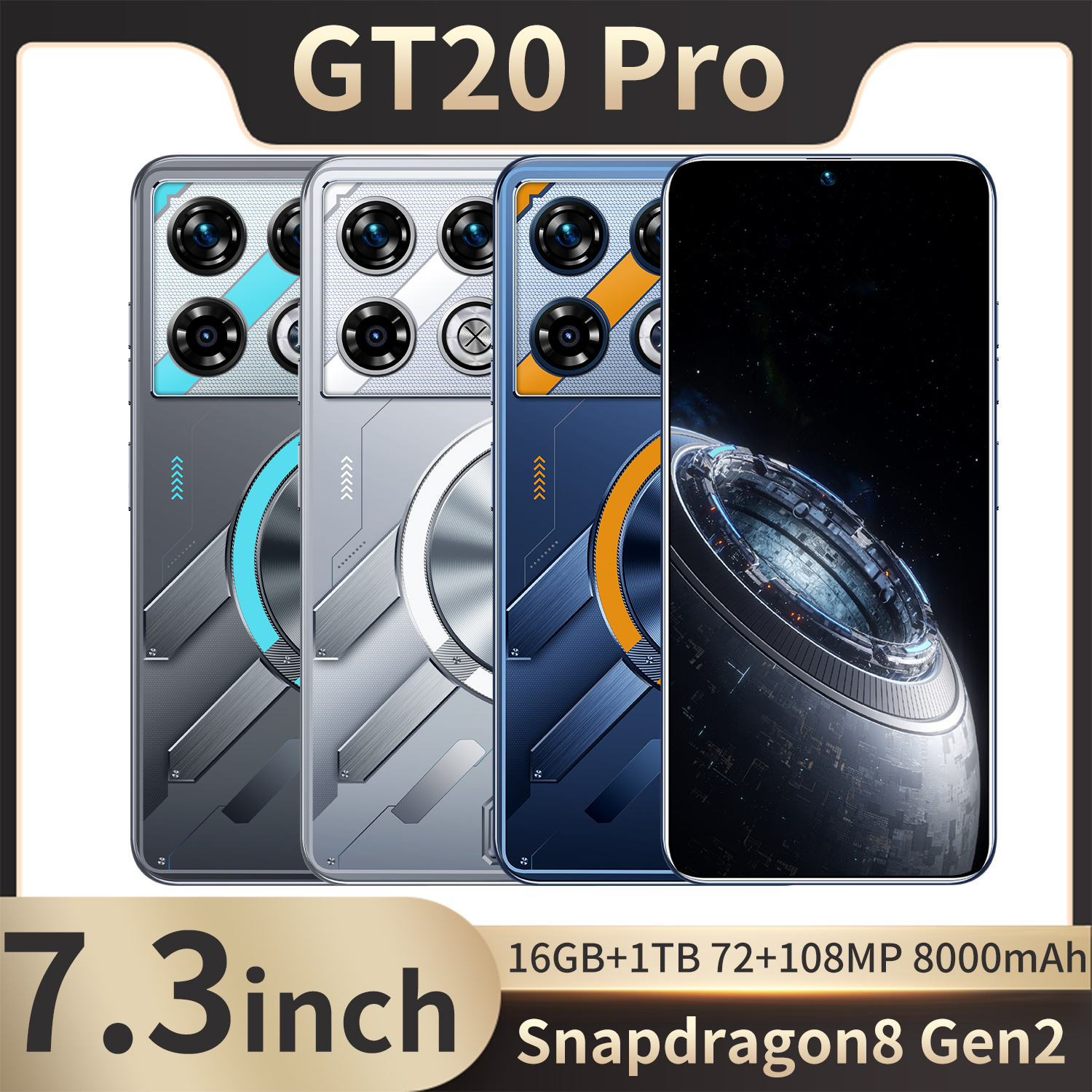 Hot Sale GT20 Pro Smartphone 5G Cellphone 16GB+1TB 7.3inch 8000mAh Face ...