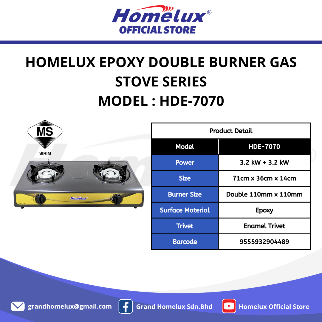[ SIRIM ] HOMELUX EPOXY DOUBLE BURNER GAS STOVE SERIES HDE-7070 Gas ...
