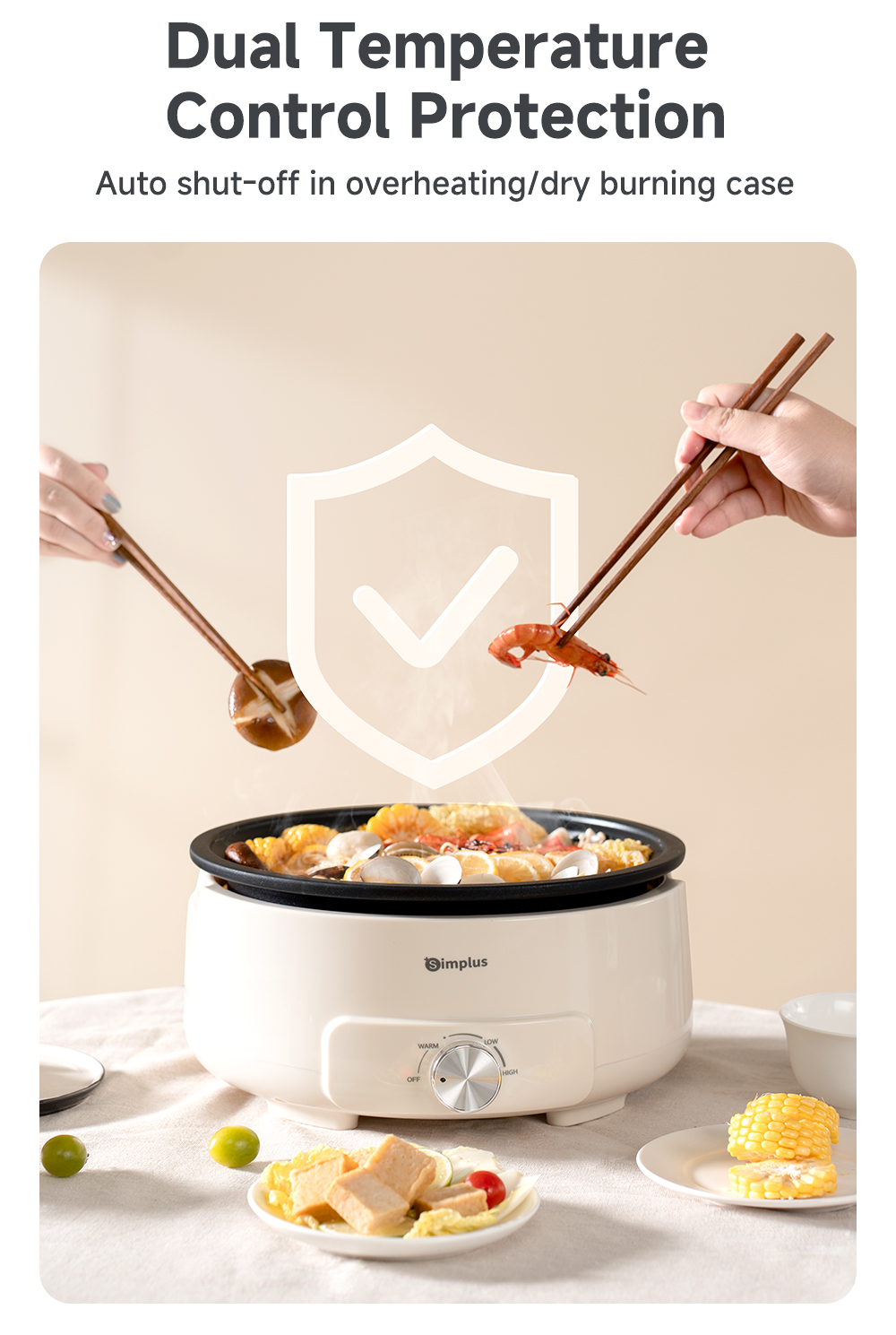 Simplus 4.2L Electric Hot Pot | 1400W High Power | 3 Temperature Levels ...