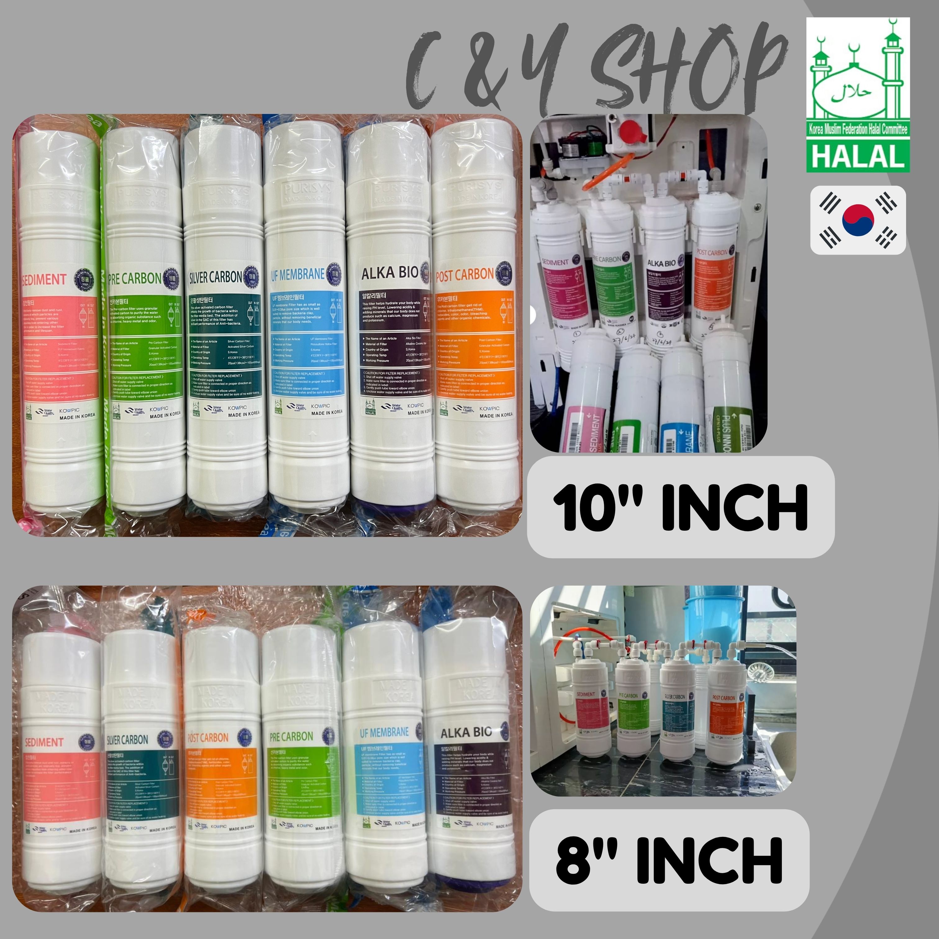 Korea Halal Water Filter Set 6"/10" U Type Cartridge Sediment/Pre-Carbon/SilverCarbon/PostCarbon ...