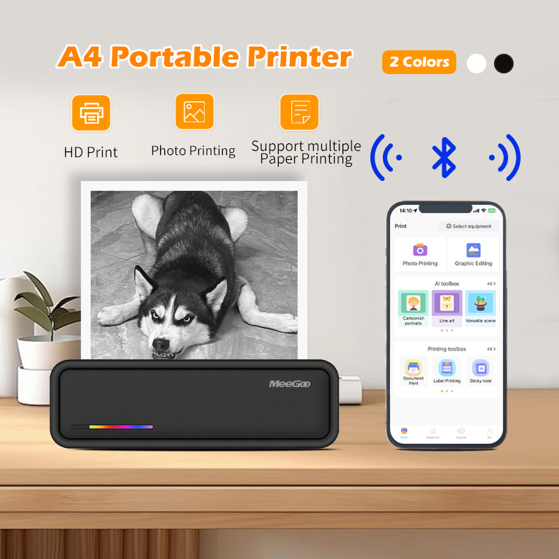 MeeGoo Portable Printer Wireless Ink Free Printing 200DPI ...