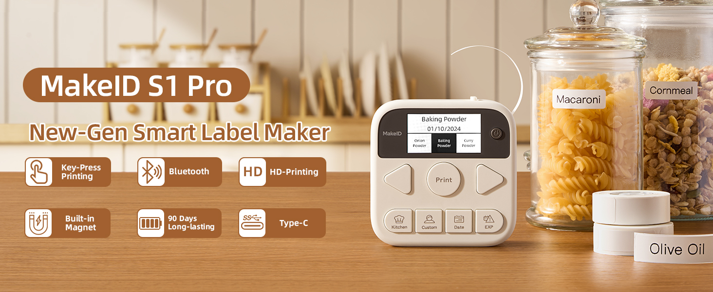 MakeID S1 Pro Thermal Label Maker Sticker Printer Portable Bluetooth ...