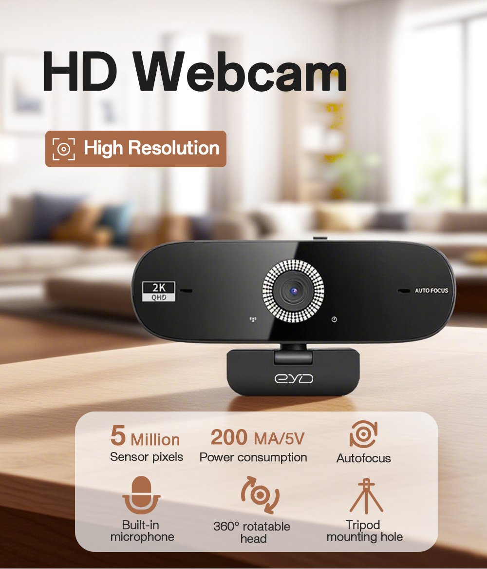 EYD Webcam 2K/4K Live Streaming Camera with Microphone 360 Degree ...