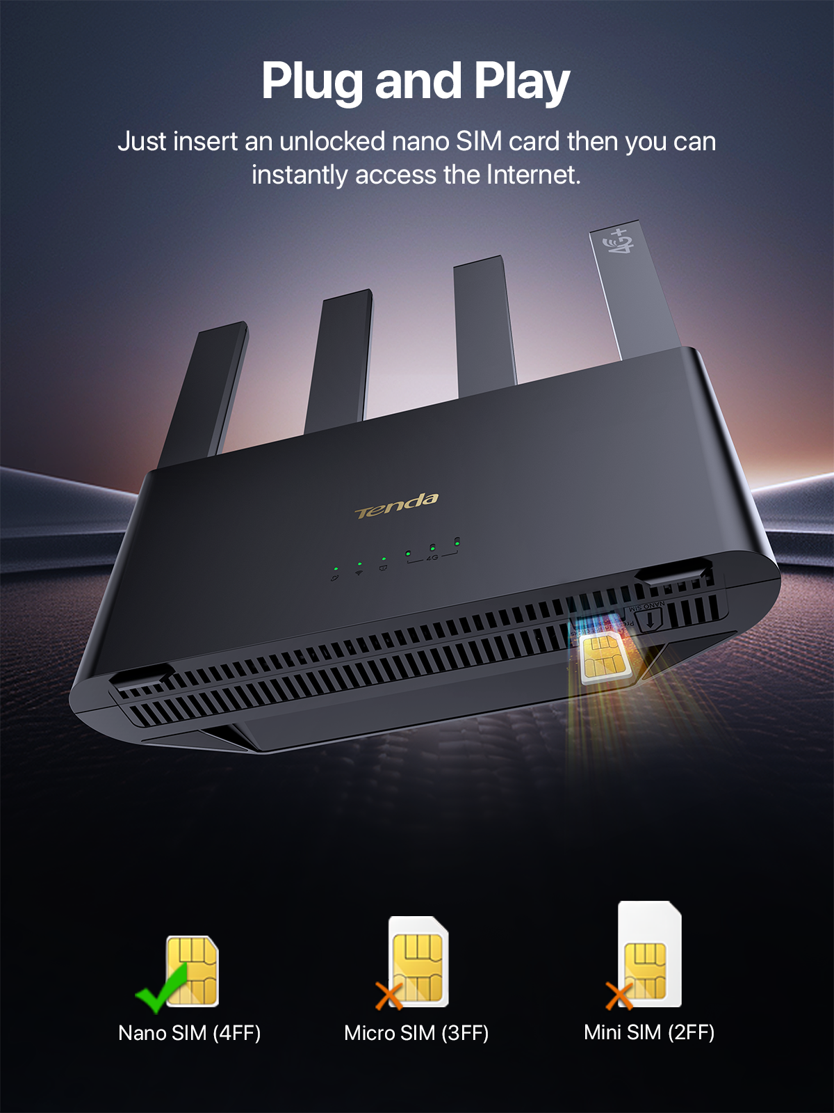 Tenda 4G LTE Router Sim Card Modem WiFi Router support all telco ...