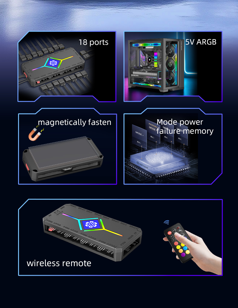 CoolMoon HiFrost ARGB PWM Hub Controller 18 in 1 Wireless Remote 5V3P ...