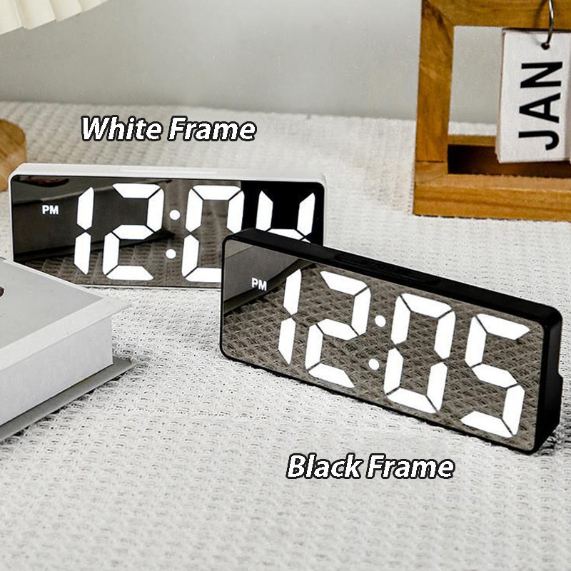LED Mirror Table Clock Digital Alarm Snooze Display Time Desktop ...
