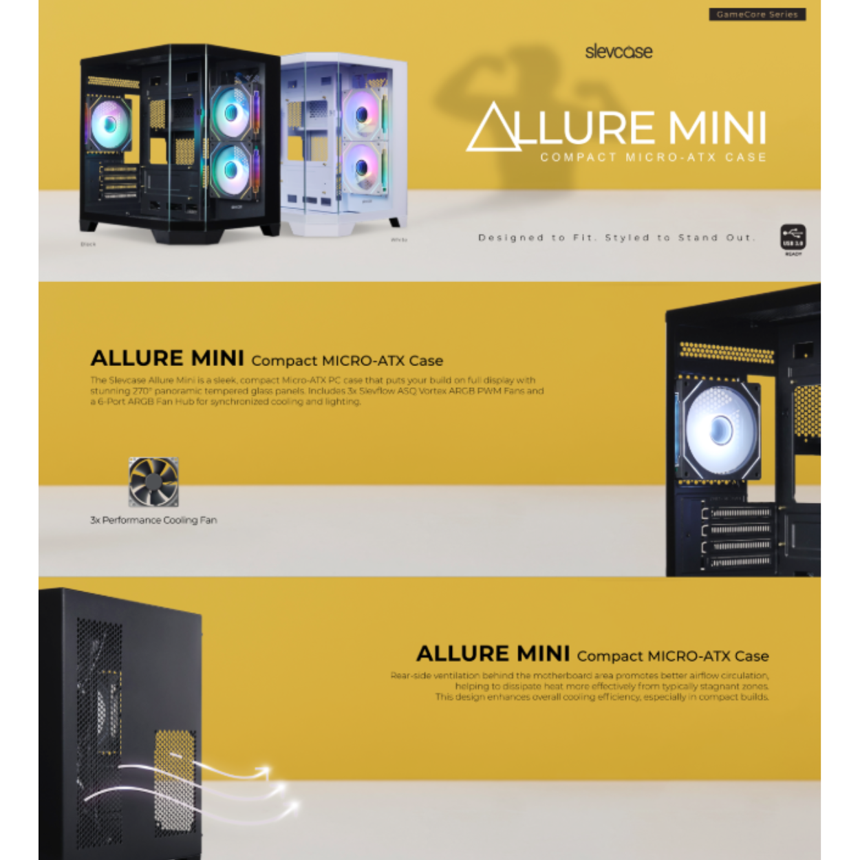 SLEVCASE ALLURE MINI Compact Panoramic MATX PC Case | 3 x ARGB Fans ...