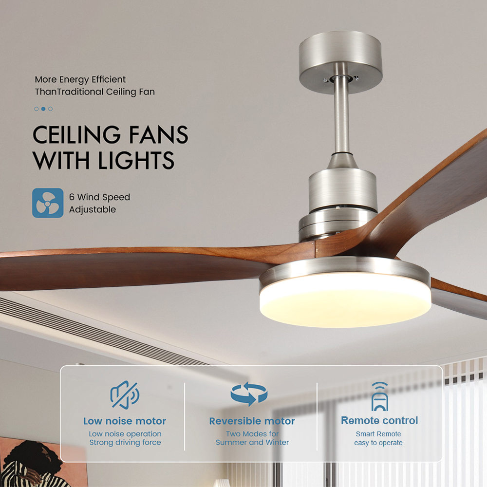 Solid wood Ceiling Fan with Light 3color 6-speed speed Remote Control ...