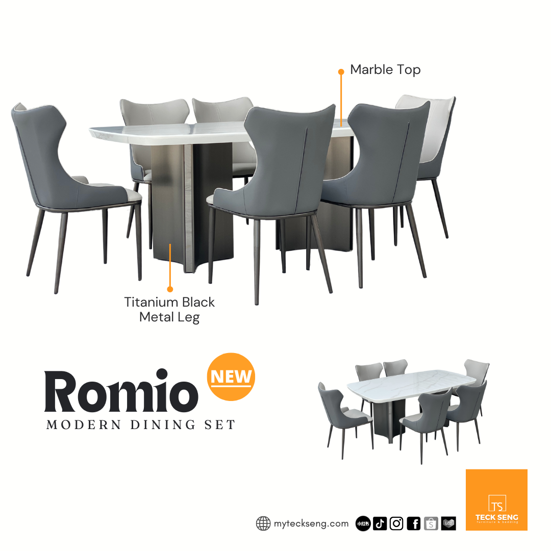 [TECK SENG] Modern Minimalist Marble Top Dining Table Rectangle Table ...