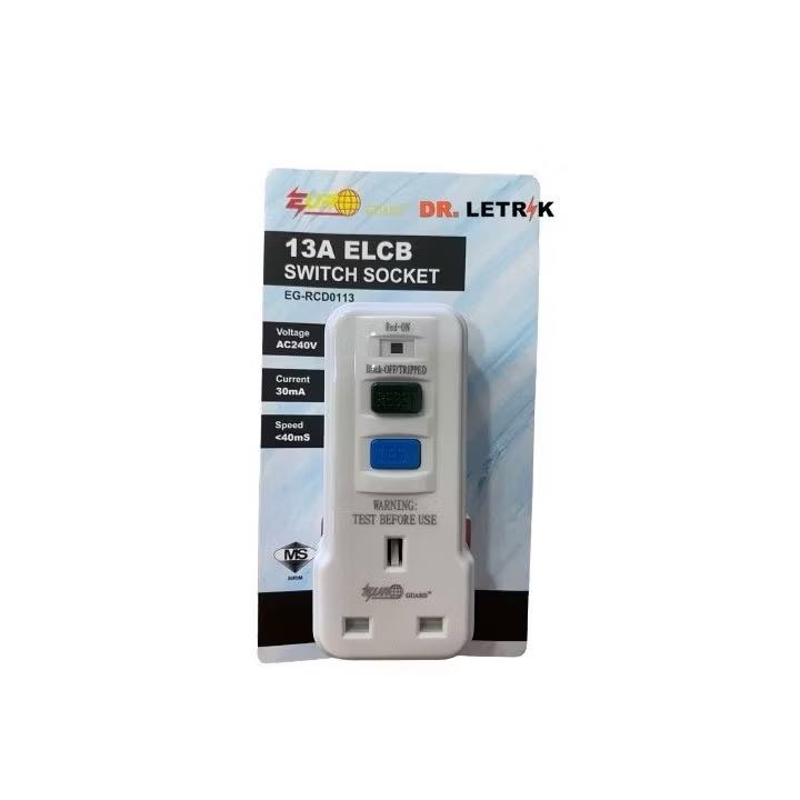 EUROGUARD 13A ELCB Switch Socket EG-RCD0113 RCD Safety Adaptor | Shopee ...