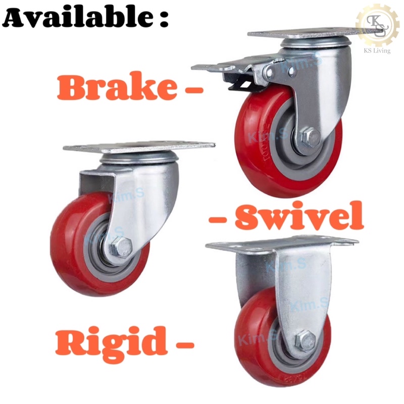 Kim.S (75mm)3inch PU Caster Roller Wheel Trolley Caster Brake Swivel ...