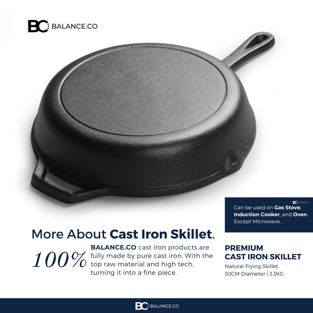 30CM Balance.co Premium Pre-Seasoned Cast Iron Skillet Frying Pan ...