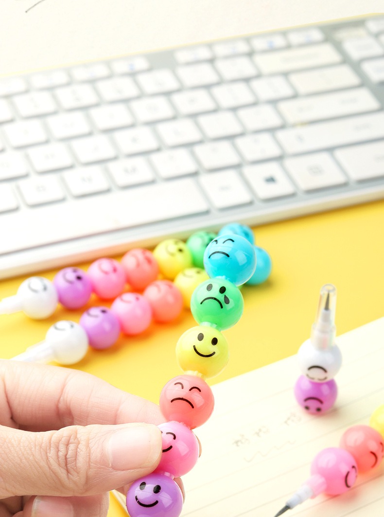Cute 7Colors Emoji Bullet Round Stacking Crayon Pencil Students Non ...