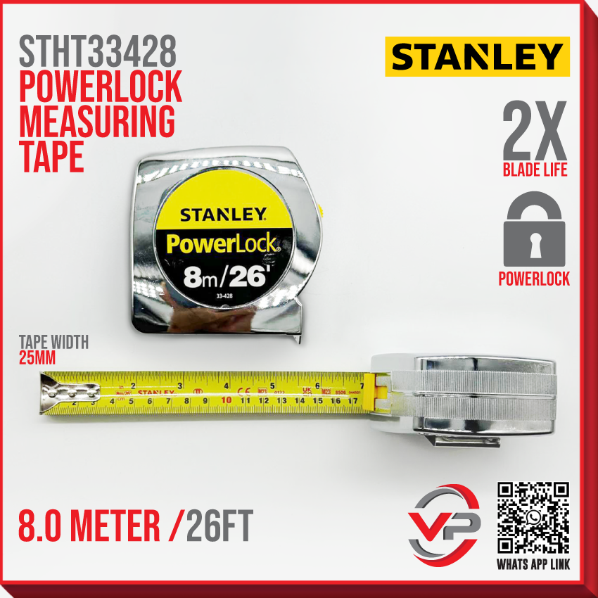 STANLEY STHT33215/33158/33428 CHROME POWERLOCK 3.5M/5M/8M MEASURING ...
