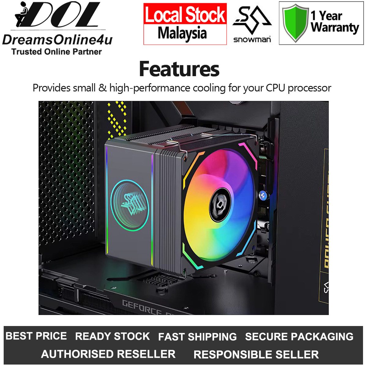 SNOWMAN MX94-V3 Dynamic ARGB Mini CPU Fan Cooler Heatsink MATX ITX ...