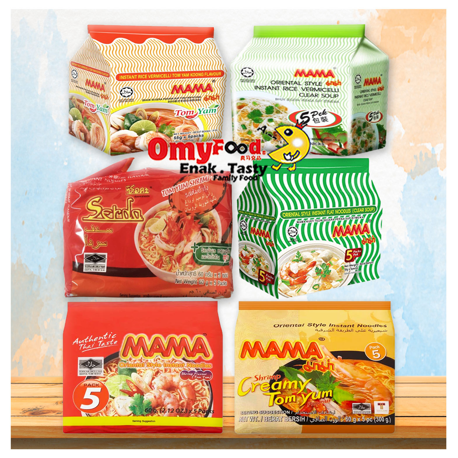 55g/60g x 5pack Mama/Serda Instant Noodle [Soup/Tom Yam Koong/Tom Yam ...