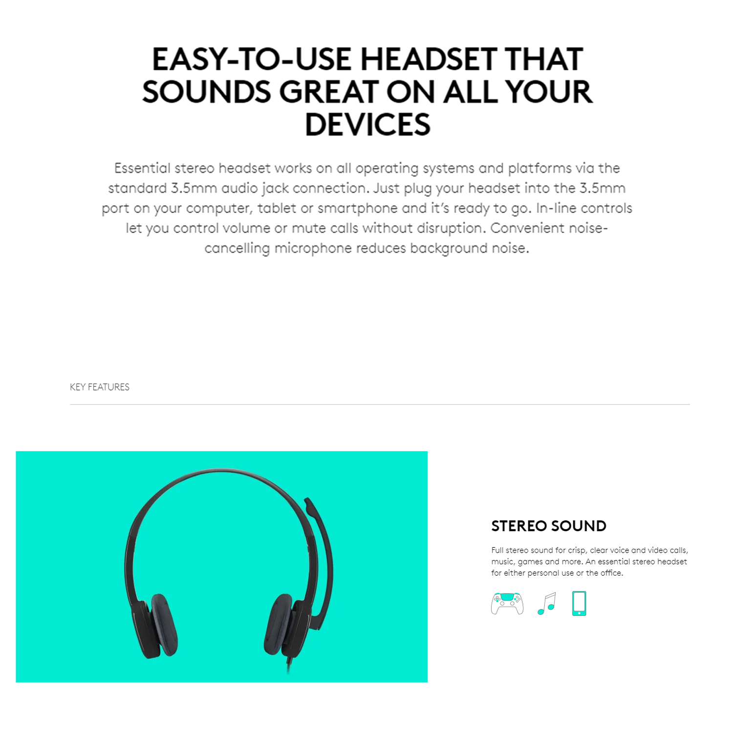 Logitech H151 Wired Stereo Headset with In-Line Controls, Volume ...