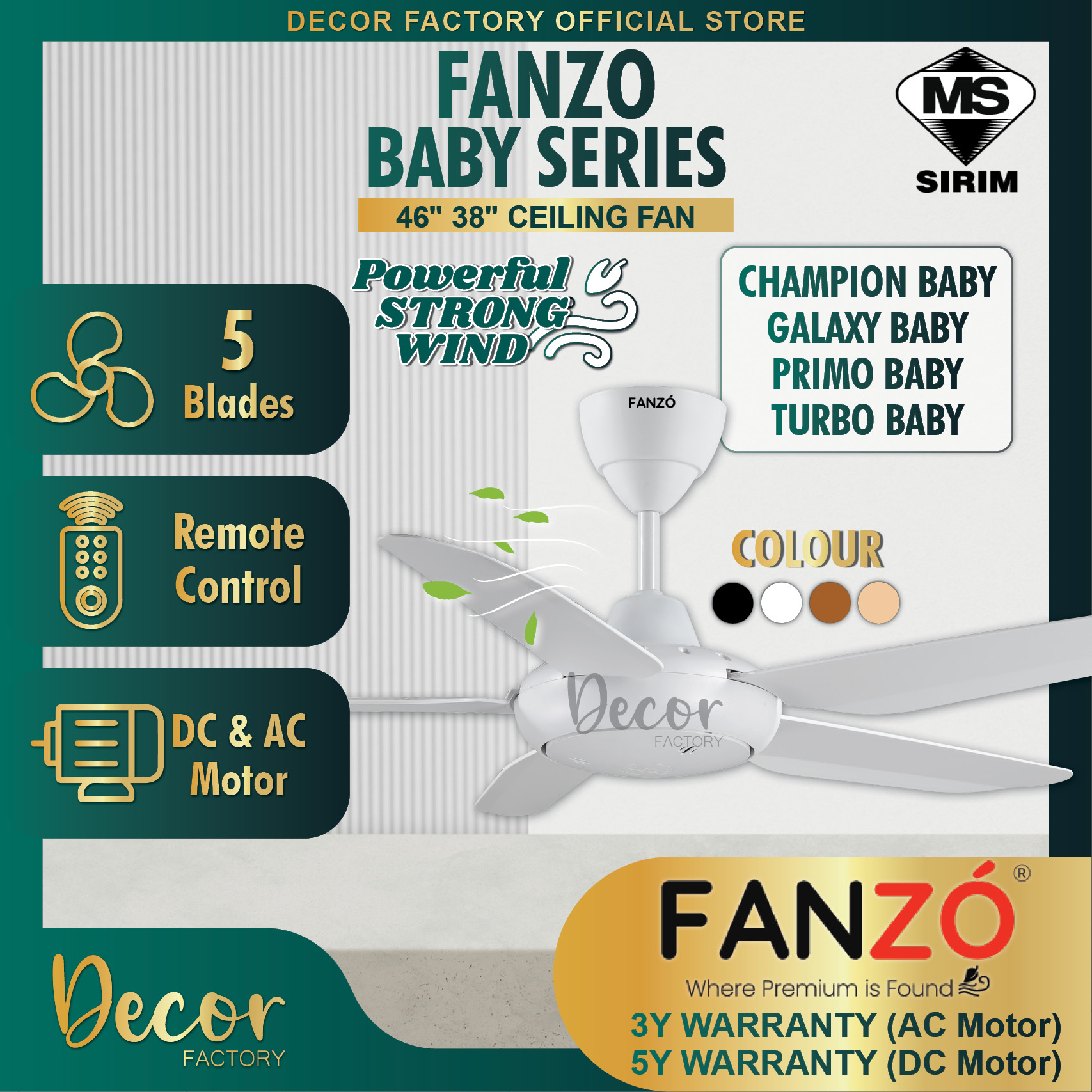 FANZÓ Fan FANZO Baby Fan Combo 38" 46" AC DC Motor Remote Control Baby ...