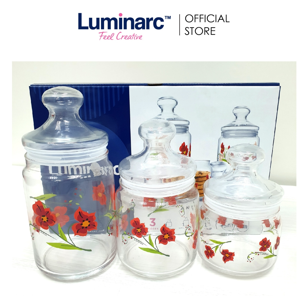 Luminarc 3Pcs Anthia Pot Club Food Storage Jar Set - (500+750+1000ML ...
