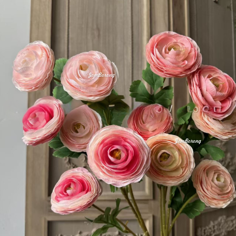 (3 HEADS) PERSIAN BUTTERCUP ARTIFICIAL FAKE FLOWER Bouquet Living Home ...
