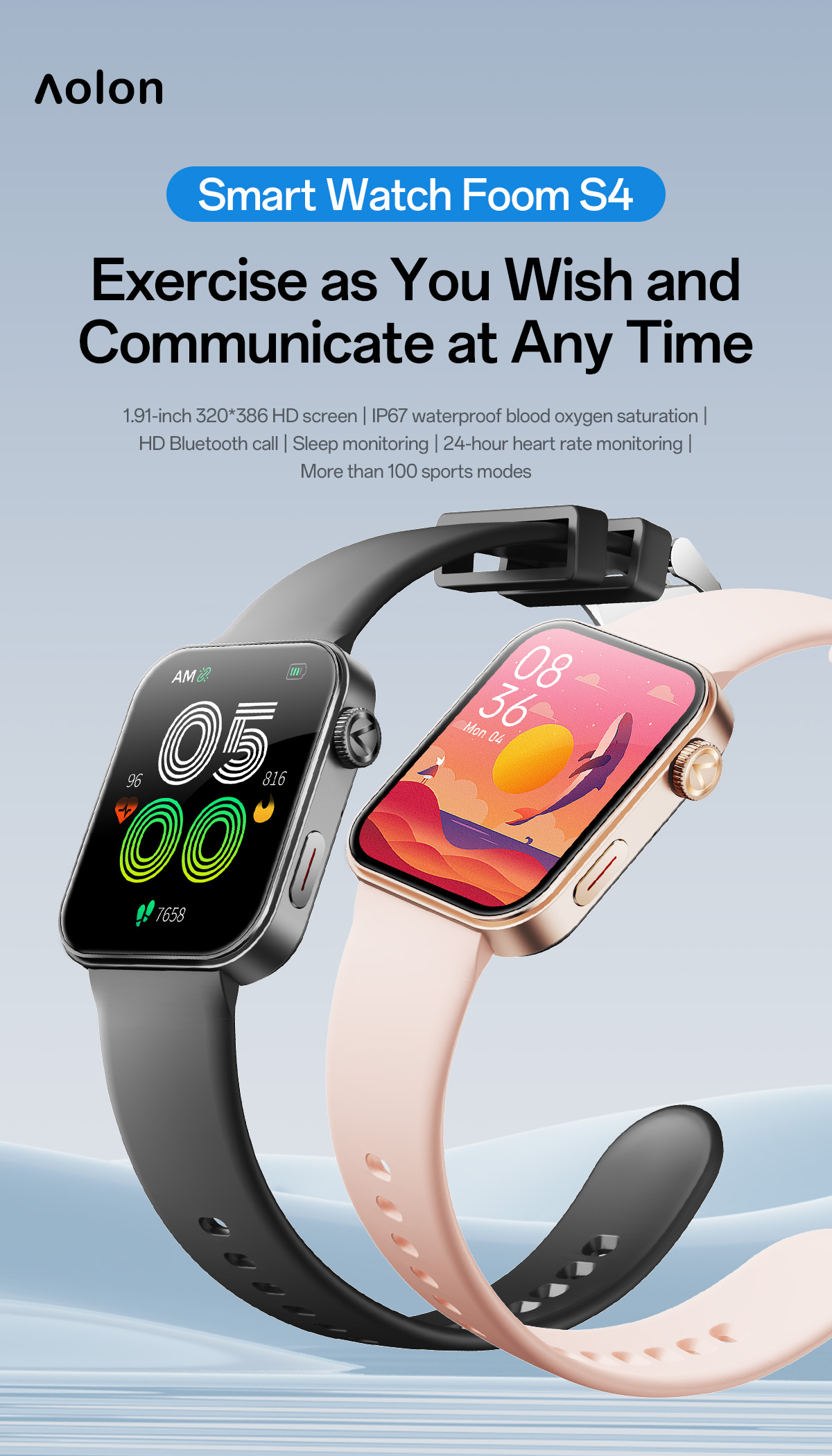 Aolon New Foom S4 Smart Watch Bluetooth Call Read WA DIY Watch Face 100 ...