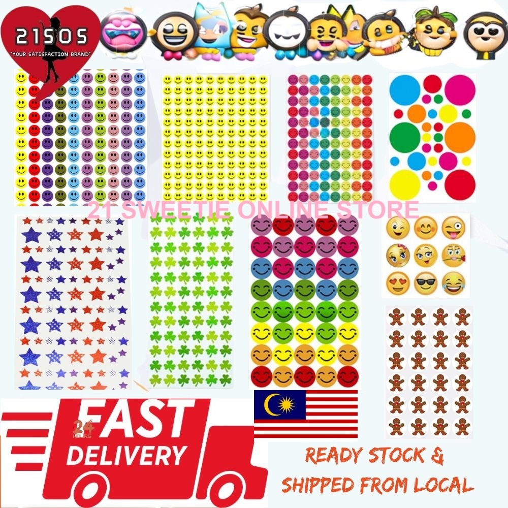【5 Sheets] Fancy Stickers Emoji Cartoon Self Adhesive Colour Sticker ...