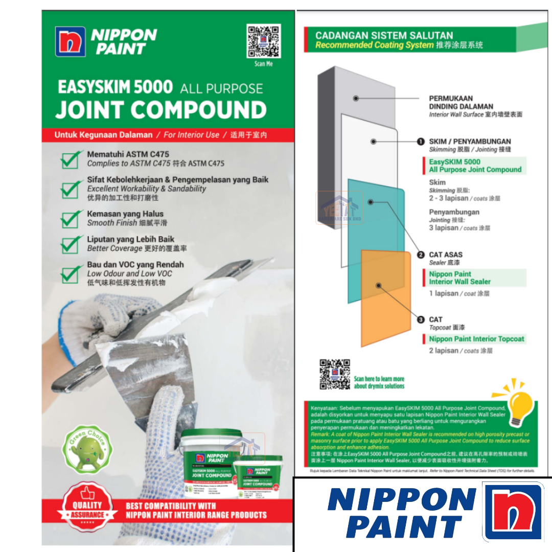 [ NIPPON PAINT ] Easyskim 5000 All purpose Joint Compound 5KG | Shopee ...