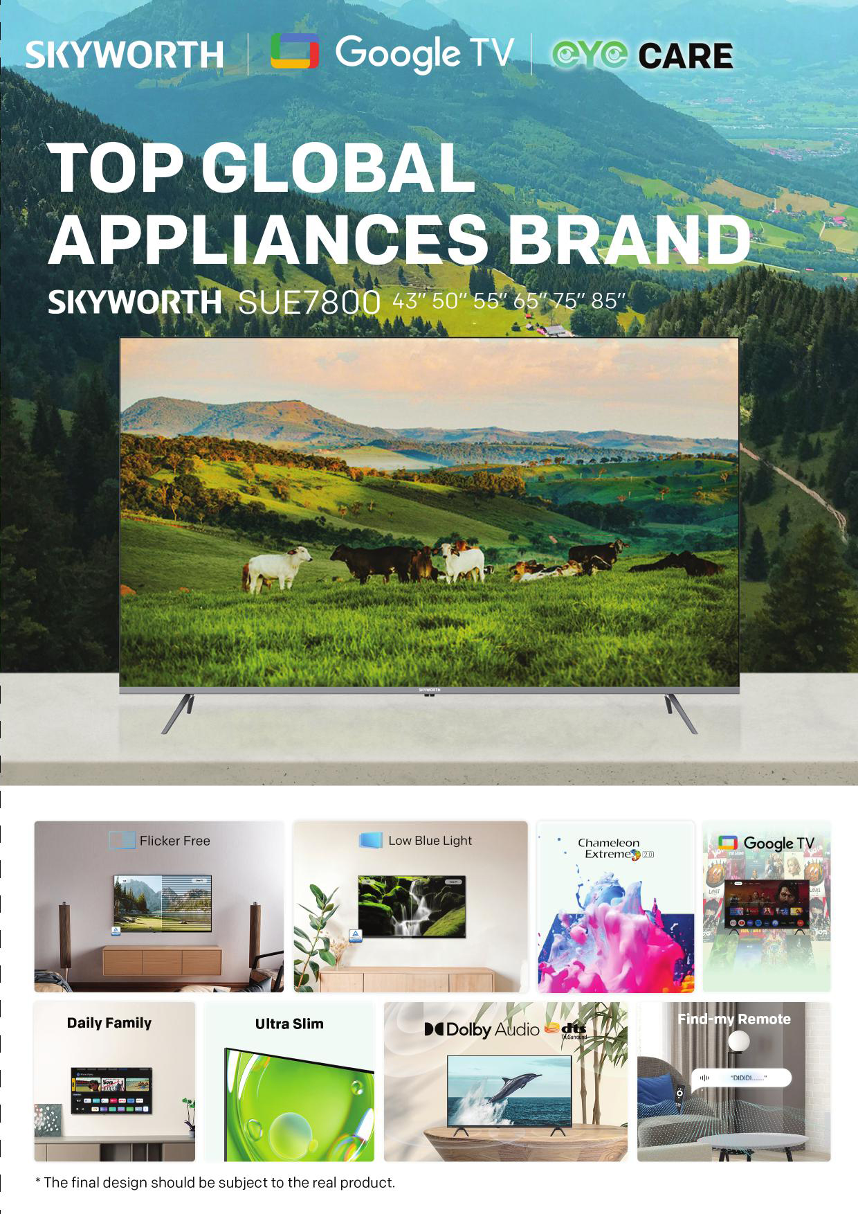 【FAST SHIPPING】SKYWORTH 4K 43/50/55/65/75 GOOGLE TV SUE7600/ SUE7800 SERIES INCH BUILT IN ...