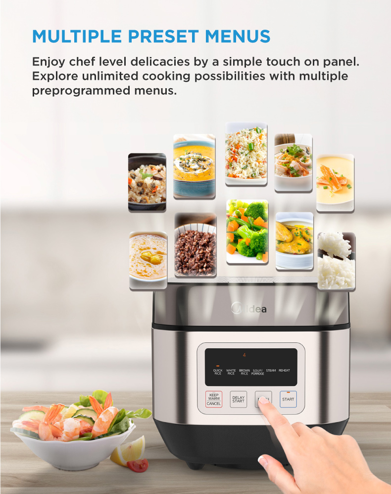 Midea MRD180B1BDN 1.8L Digital Rice Cooker With 7 Preset Menus & AI ...