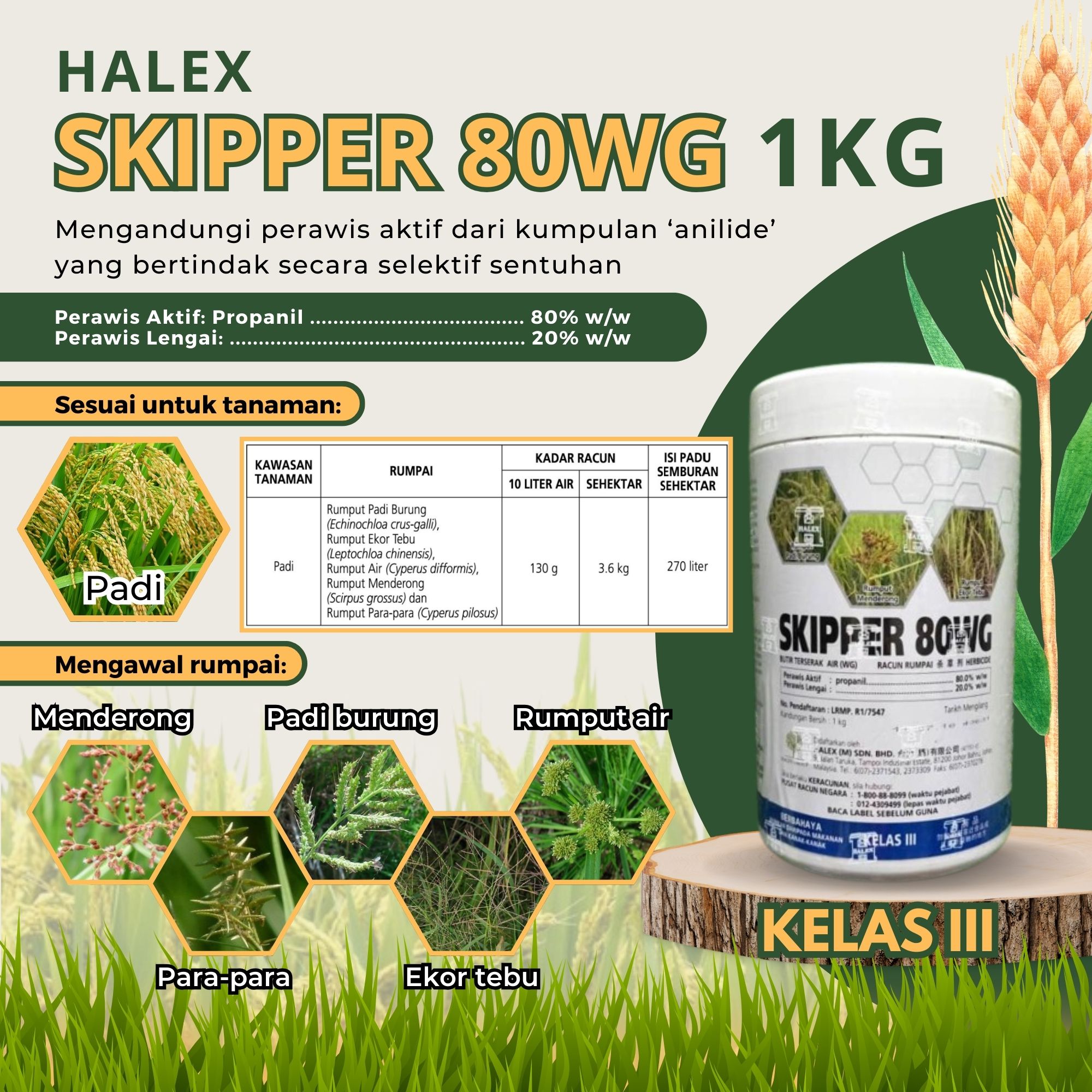 HALEX Racun Rumput Skipper 1Kg berkesan efisien menghapus menderong ...