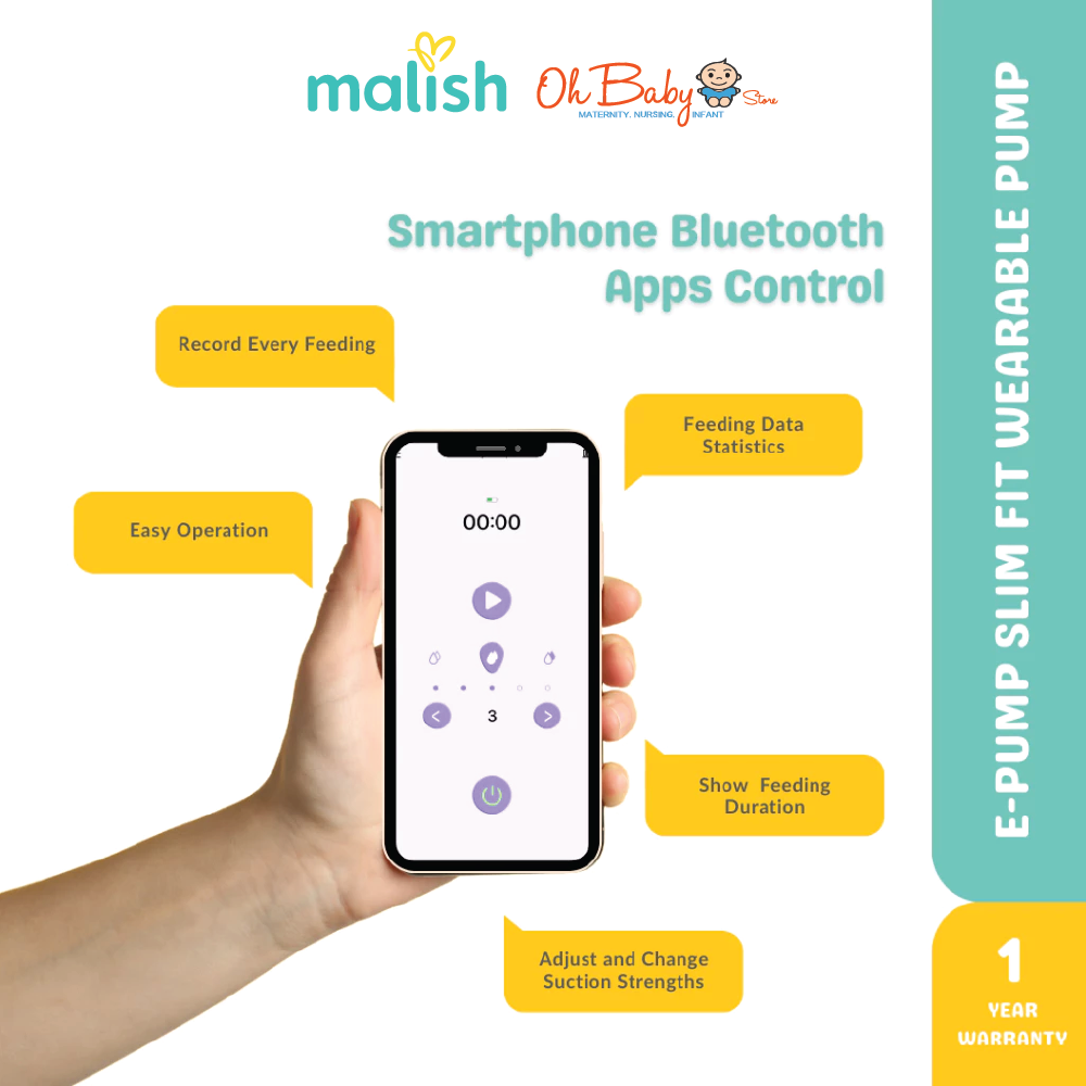 Malish E-Pump Slim Fit Wearable Handsfree Breast Pump with App Control ...