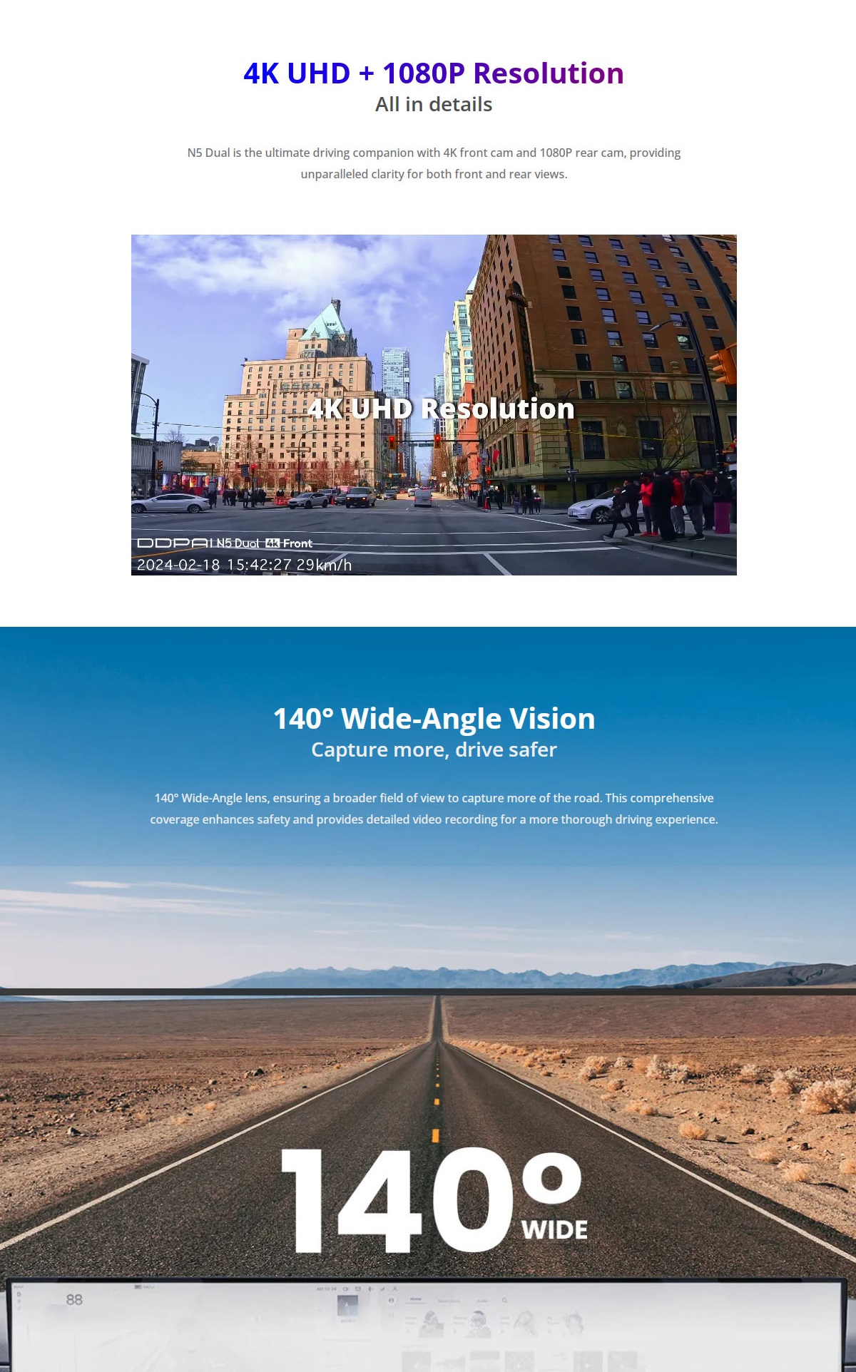 DDPAI N5 Dual Dash Cam | 4K UHD Resolution | AI Motion Detect | Support ...