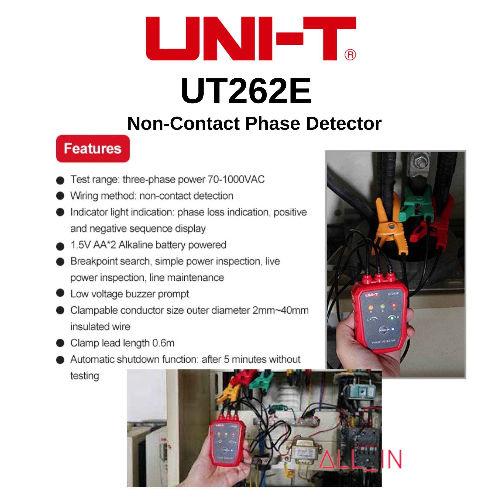 UT261A Phase Sequence and Motor Rotation Indicators / UT262E Non-Contact Phase Detector ...